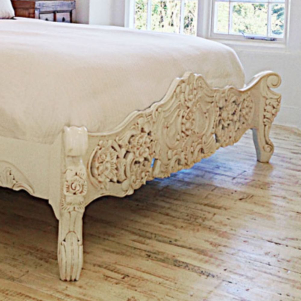 French Rococo Bed (Antique White)