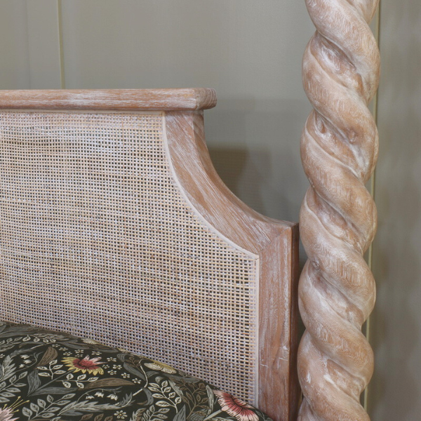Barley Twist Four Poster Weathered Teak And Rattan Bed Frame