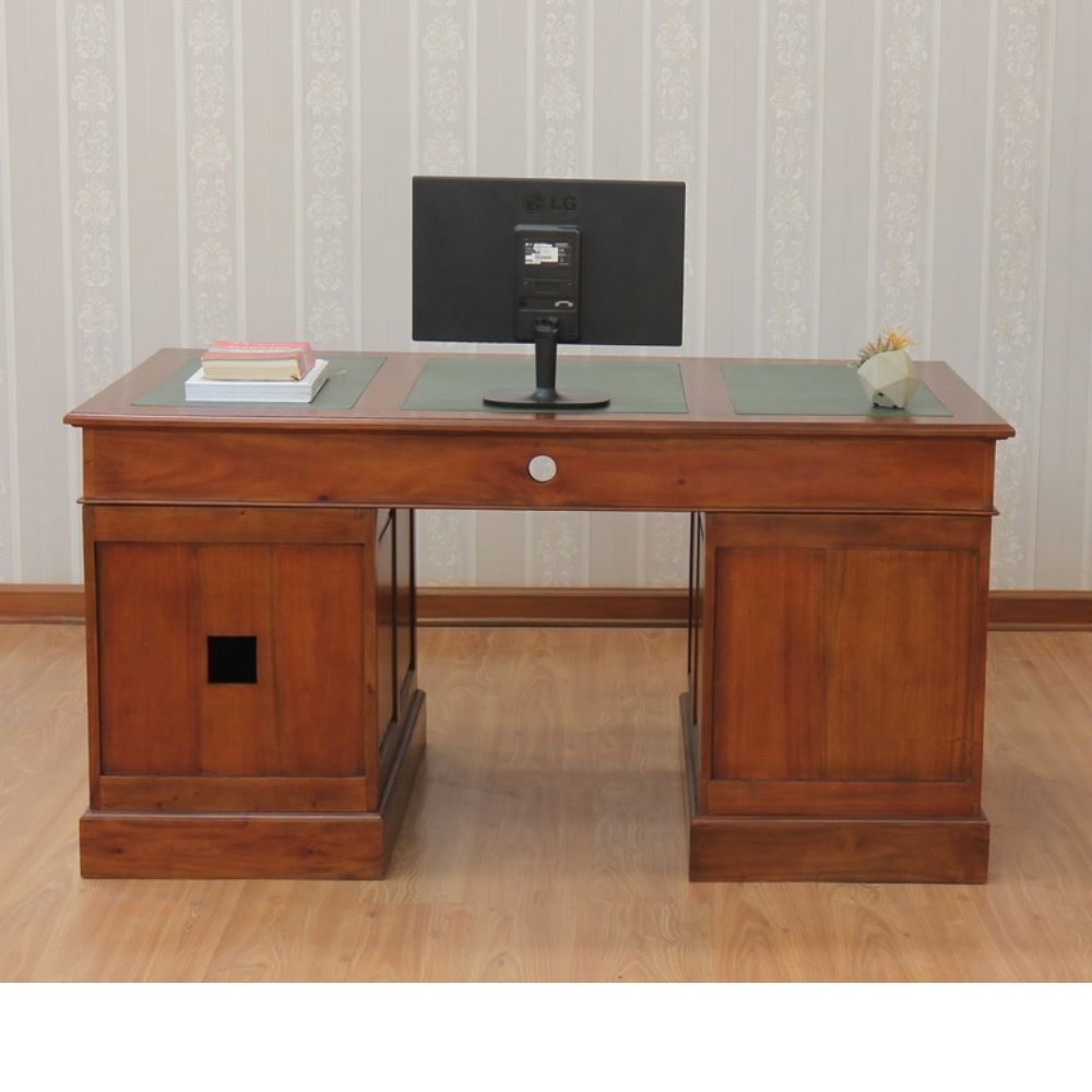 Mahogany Computer Desk Large with Leather Top and Brass Handles DSK003G/S